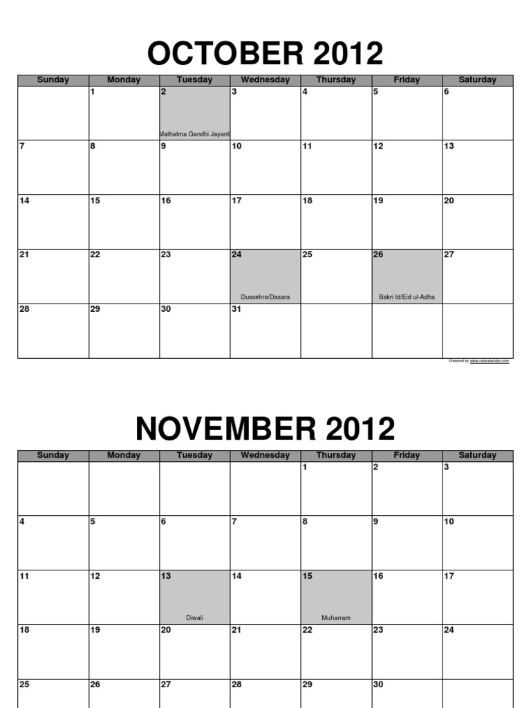 October to December 2012 Holidays Calendar | PDF | Cooking, Food & Wine ...