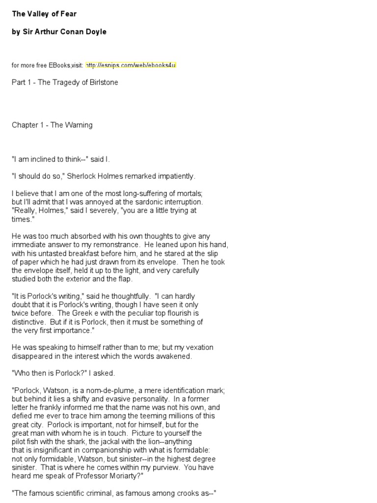 The Valley of Fear | Download Free PDF | Professor Moriarty | The ...