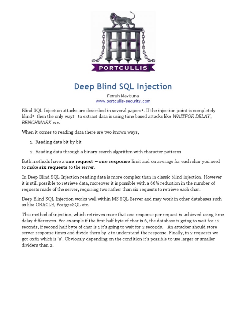Deep Blind SQL Injection: Benchmark Etc | PDF | Sql | Microsoft Sql Server