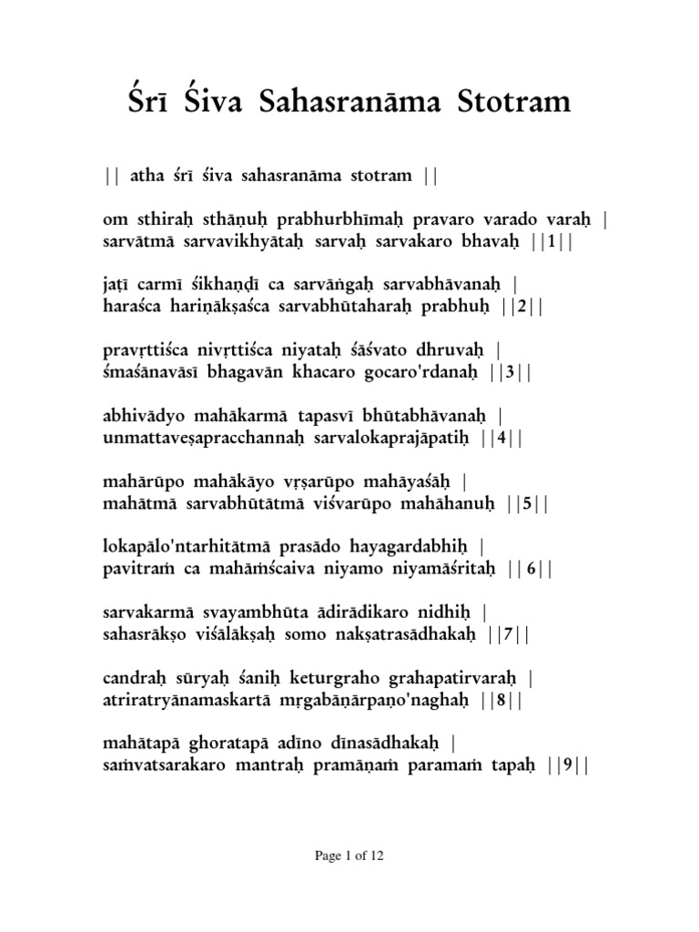 Shiva Sahastra Nama in English | PDF