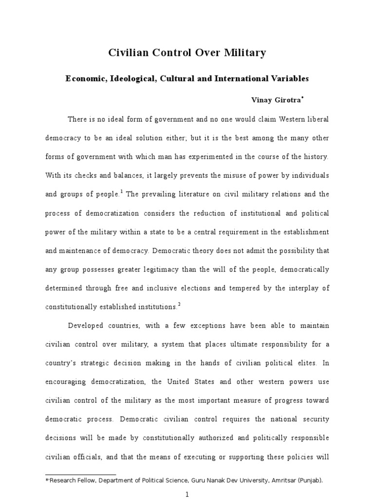 Civilian Control Over Military | PDF | Civil–Military Relations ...