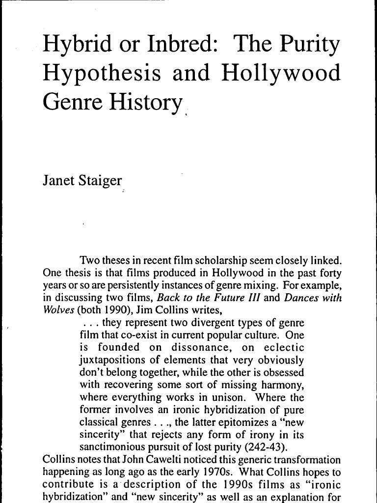 Staiger - Hybrid or Inbred The Purity Hypothesis and Hollywood Genre ...