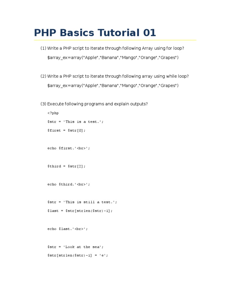 PHP Basics Tutorial 01: ?PHP $STR 'This Is A Test.' $first $STR | PDF ...