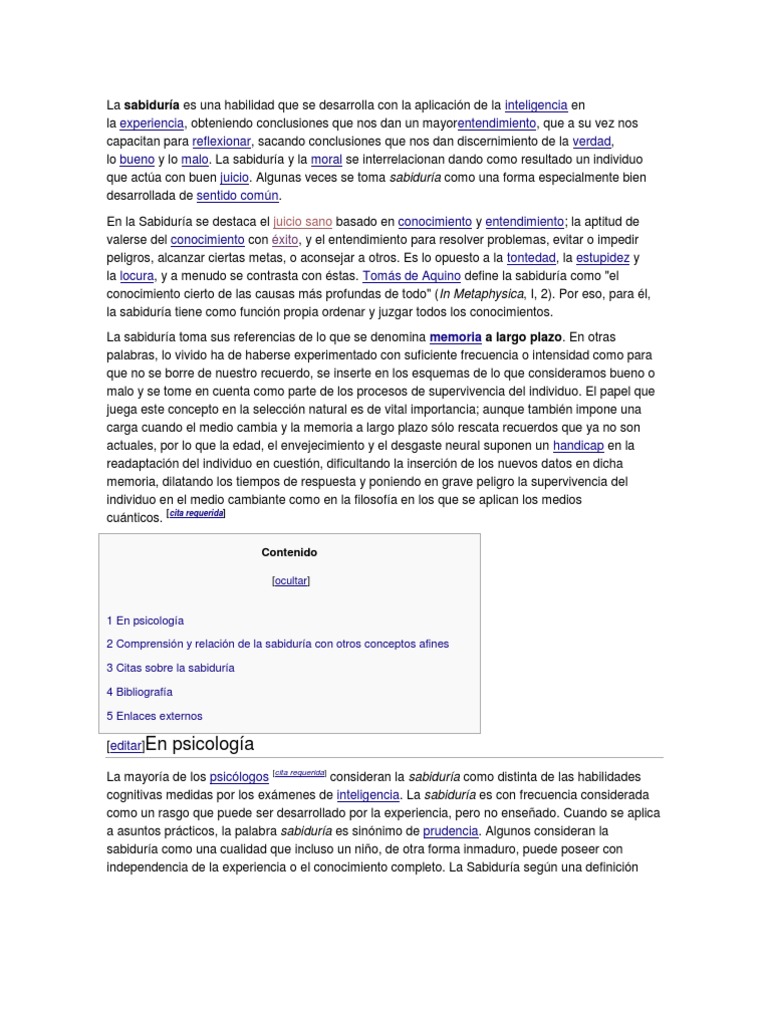 La Sabiduría: Definición y Desarrollo | PDF | Sabiduría | Conceptos ...