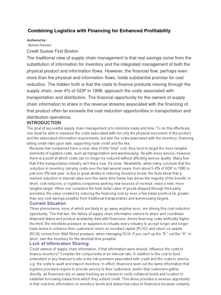 Combining Logistics With Financing For Enhanced Profitability | PDF ...