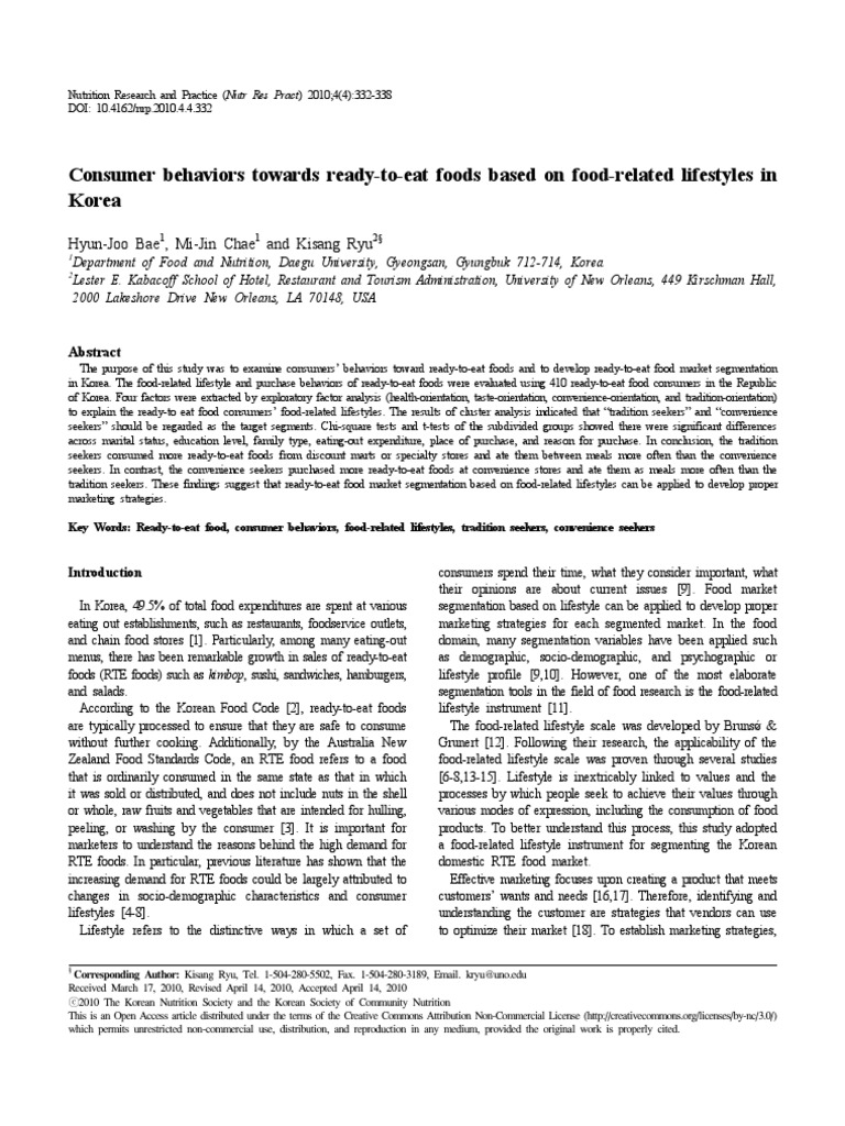 Ready To Eat Foods Research Paper | PDF | Market Segmentation | Factor ...