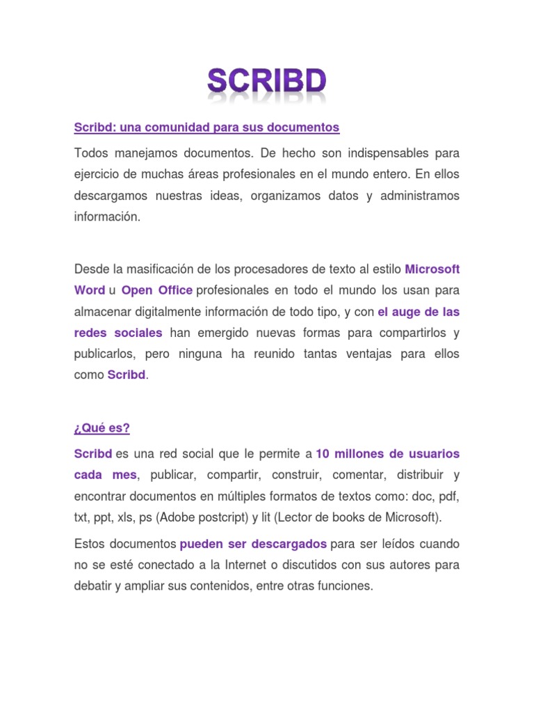 ¿Qué Es y para Qué Sirve Scribd? | PDF | Scribd | Servicio de redes sociales