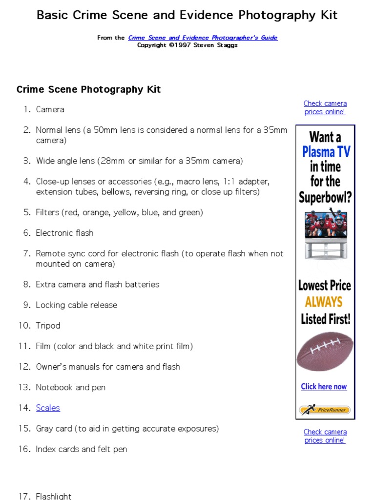 Basic Photography Equipment - From The "Crime Scene and Evidence ...
