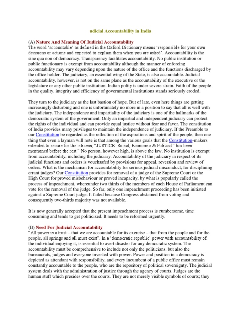 Judicial Accountability in India | PDF | Judiciaries | Supreme Court Of ...