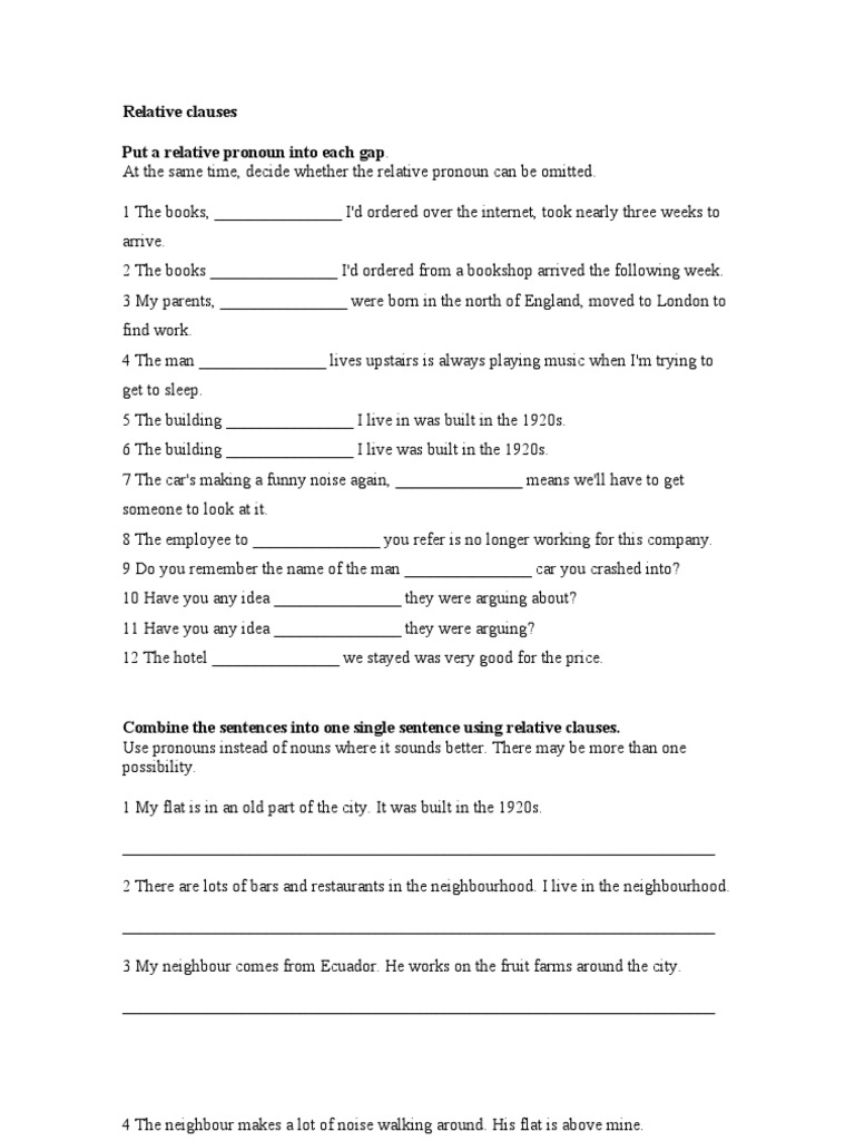 Relative Pronouns and Clauses Worksheet | PDF