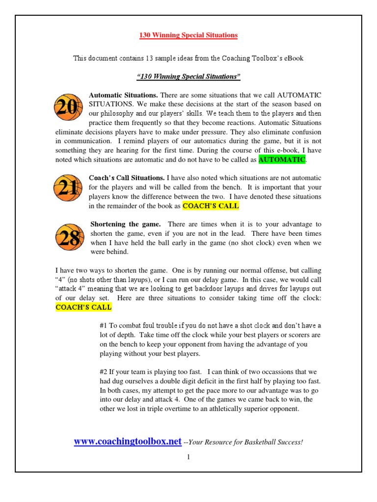 Special Situations Sample | PDF | Teams | Sports Rules And Regulations