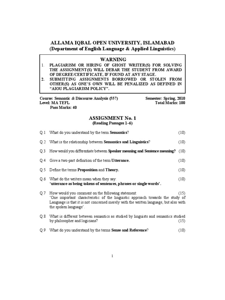 Semantic & Discourse Analysis Assignments | Download Free PDF | Semantics | Discourse