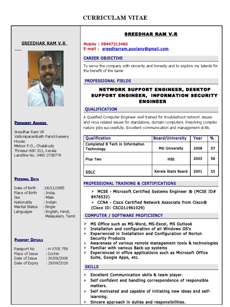 Sreedhar Ram Resume 4 | PDF | Microsoft Office | Computer Network