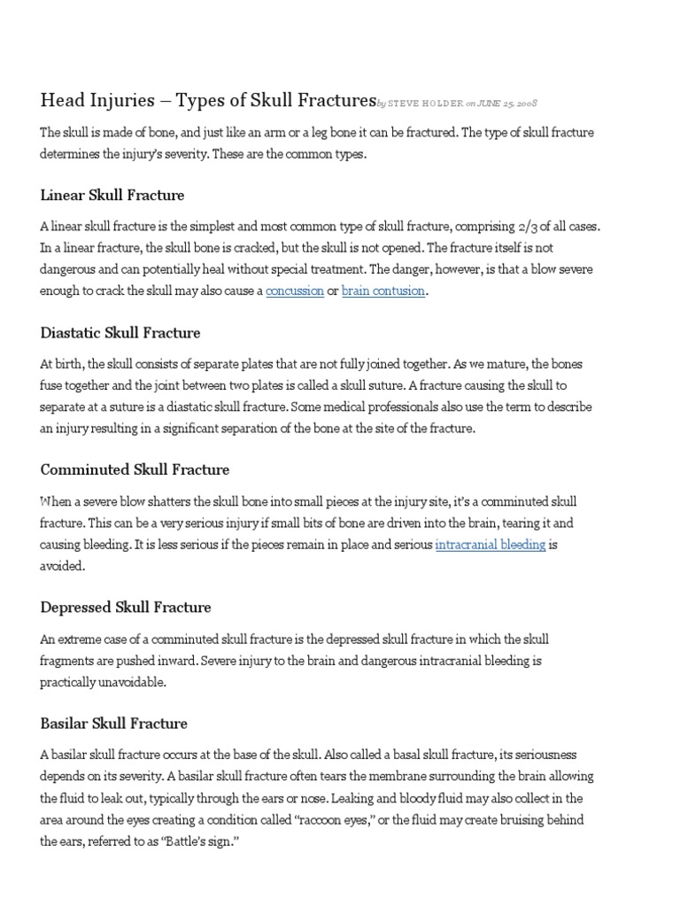 Types of Skull Fracture | PDF | Traumatic Brain Injury | Skull