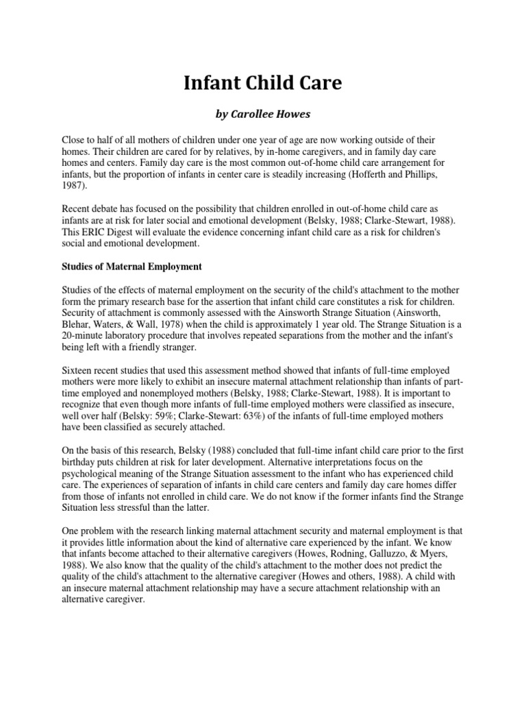Infant Child Care | PDF | Attachment Theory | Child Care