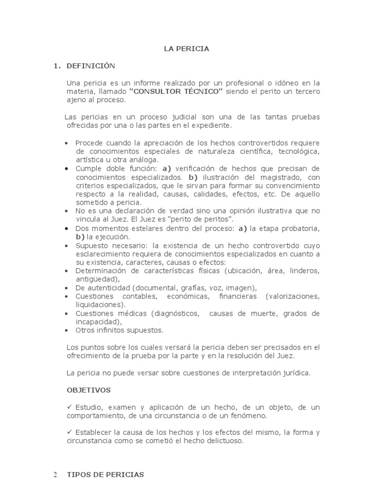 Definición y Tipos de Pericia Judicial | PDF | Testigo experto ...