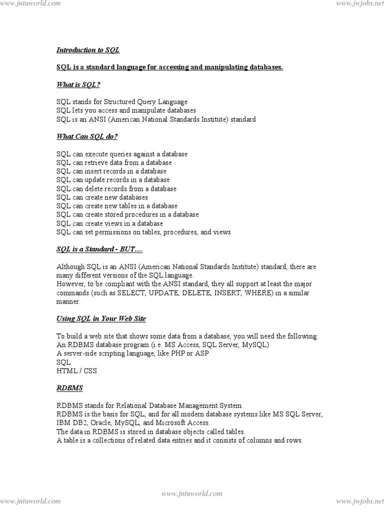 SQL Is A Standard Language For Accessing and Manipulating Databases | PDF | Sql | Databases