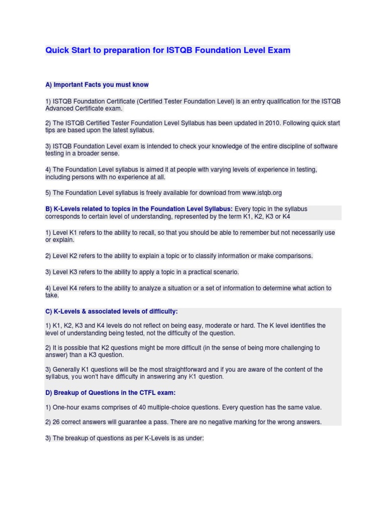 ISTQB Foundation Level Exam Details | PDF | International Software ...