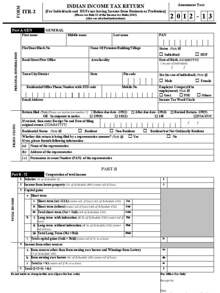 Form ITR2 2012-2013 | Tax Deduction | Taxes