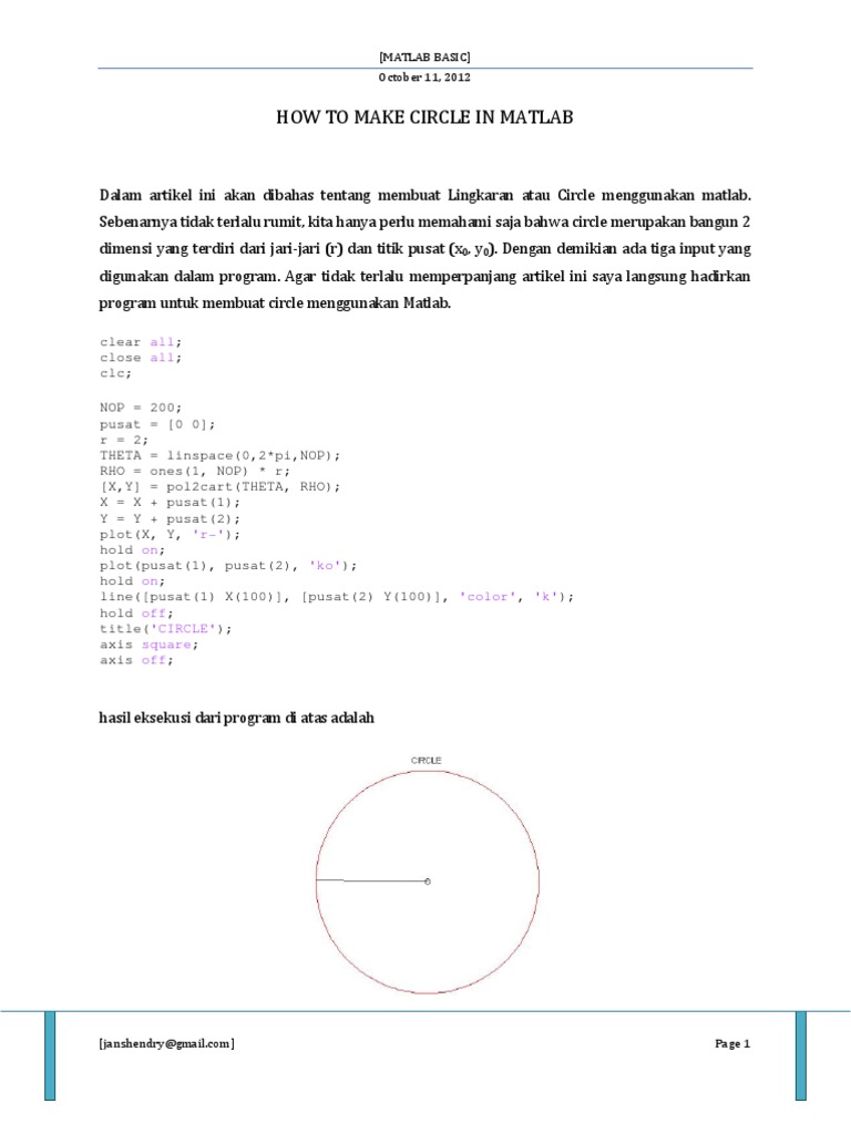 How To Make Circle in Matlab | PDF | Objek Geometris | Geometri Dasar