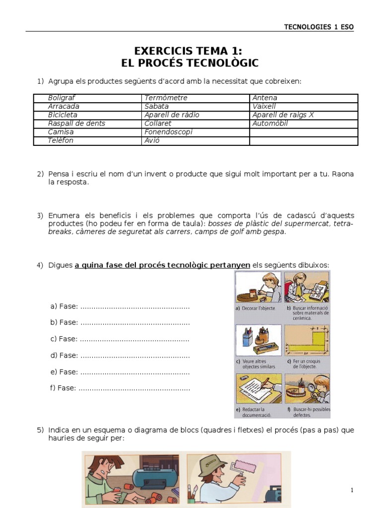 EXERCICIS - TEMA1 (El Procés Tecnològic) | PDF