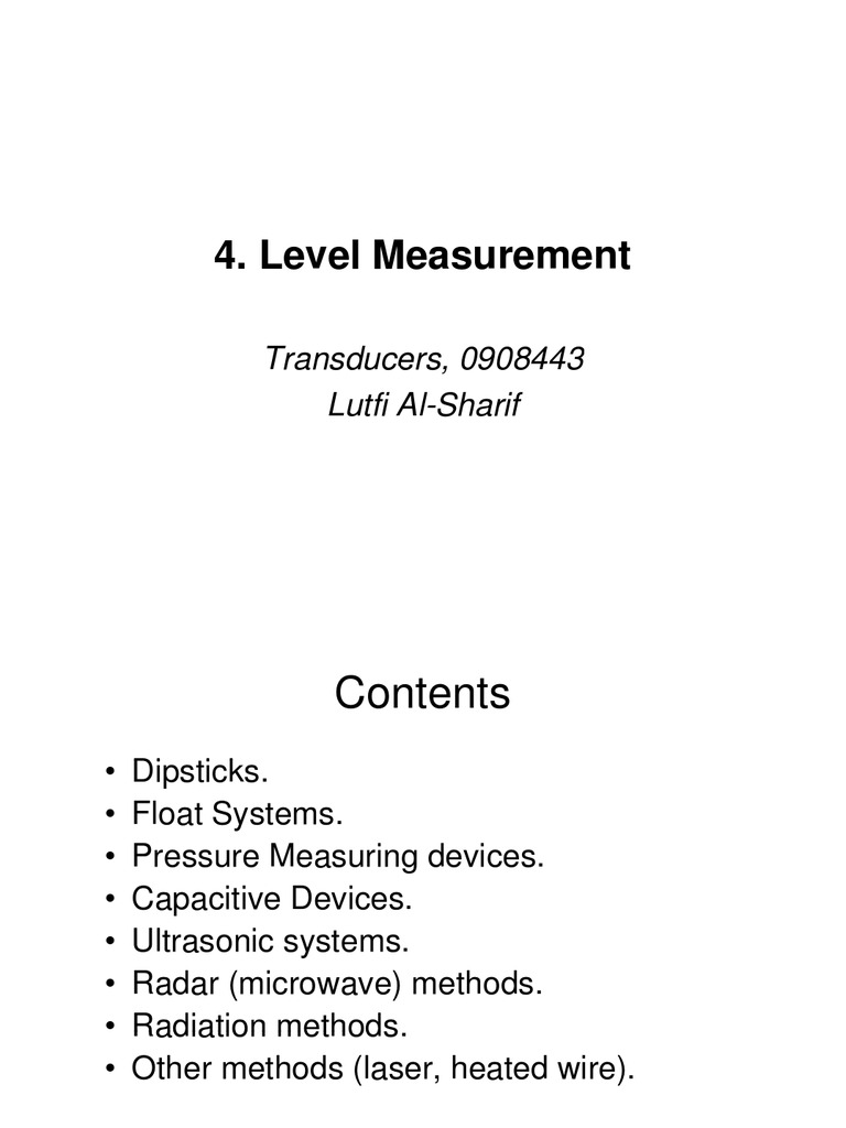 Level Measurement: Transducers 0908443 Transducers, 0908443 Lutfi Al ...