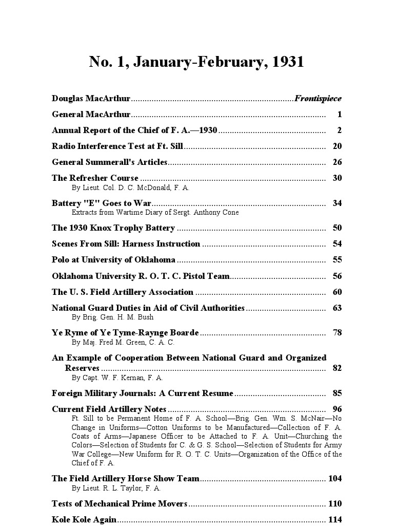 Field Artillery Journal - Jan 1931 | PDF | Battalion | Artillery