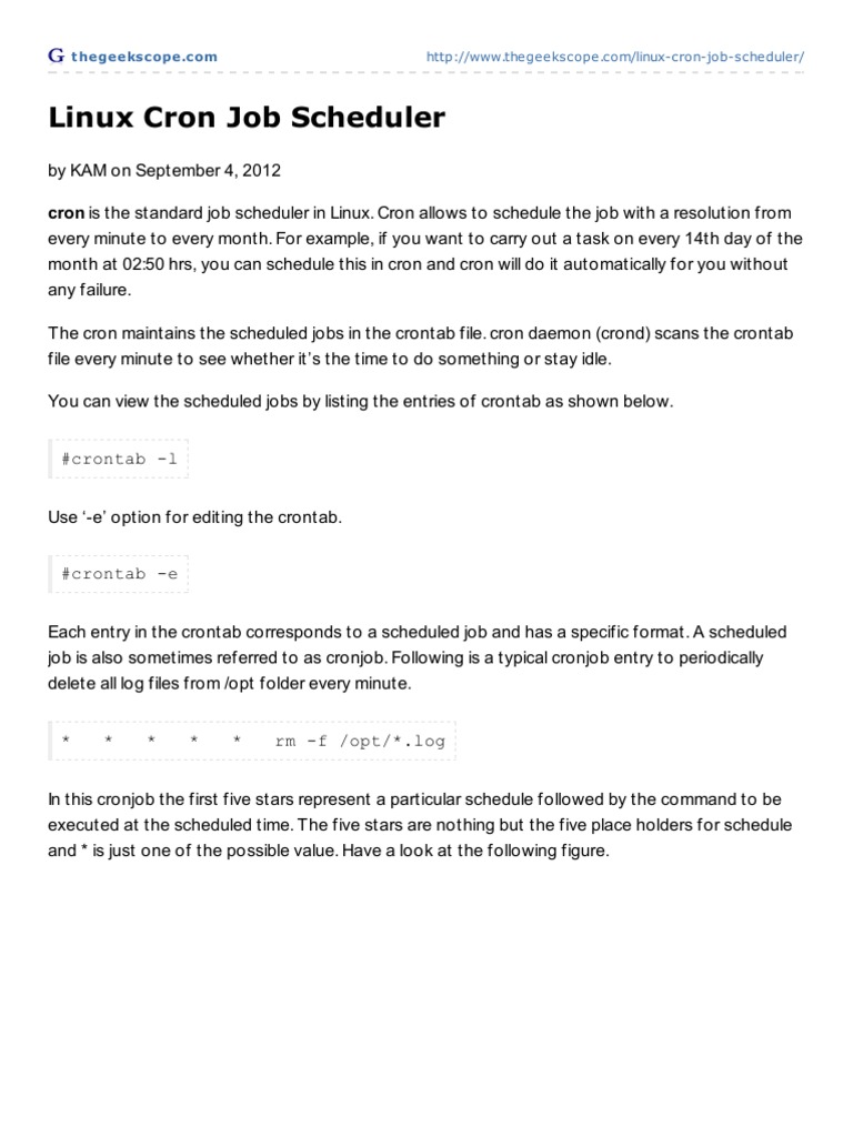 Linux Cron Job Scheduler | PDF | Operating System Technology | Areas Of ... Linux Cron Job Scheduler | PDF | Operating System Technology | Areas Of ...