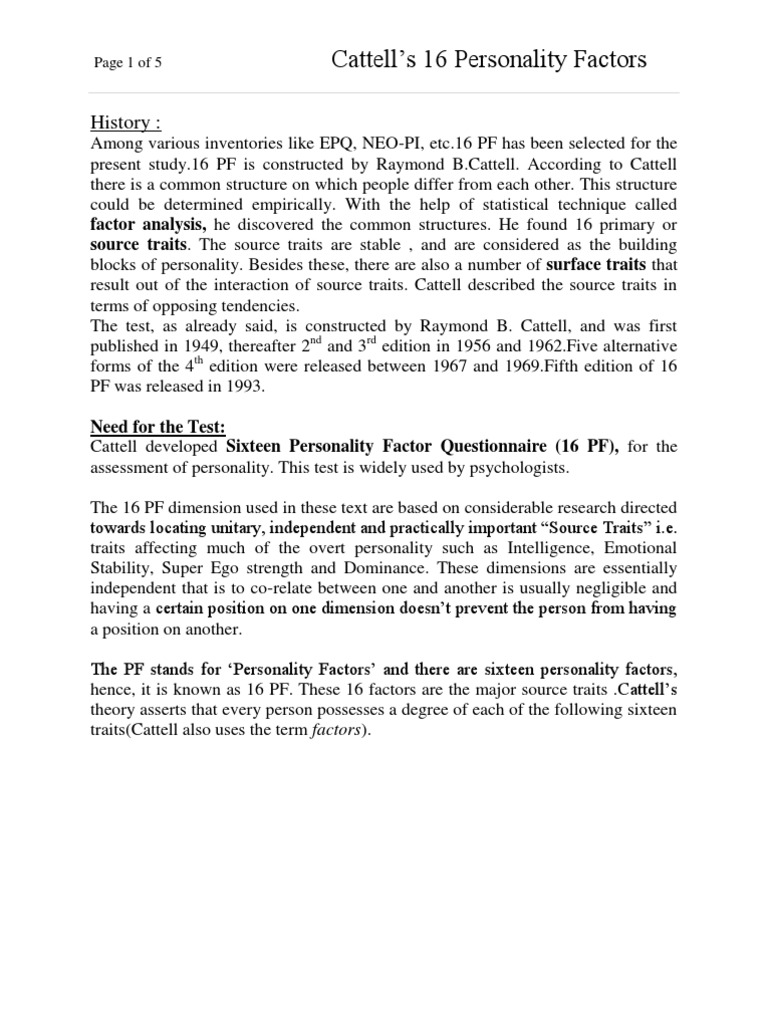 Cattell 16-PF | PDF | Psychological Testing | Applied Psychology