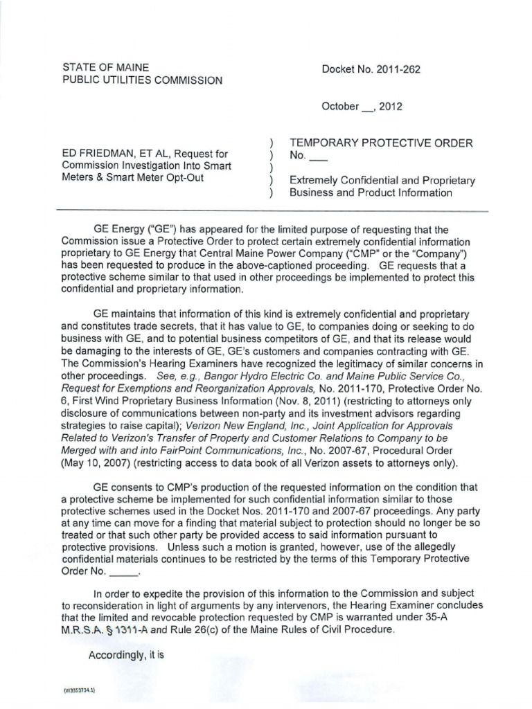 Ge Proposed Protective Order | PDF | Brief (Law) | Confidentiality