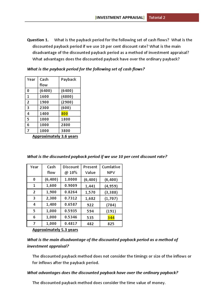 Financial Management Tutorial 2 Answers | Capital Budgeting | Net ...
