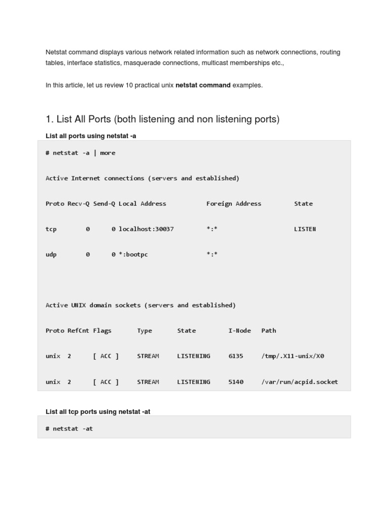 Netstat Command and Its Usage | PDF | Port (Computer Networking) | Network Socket
