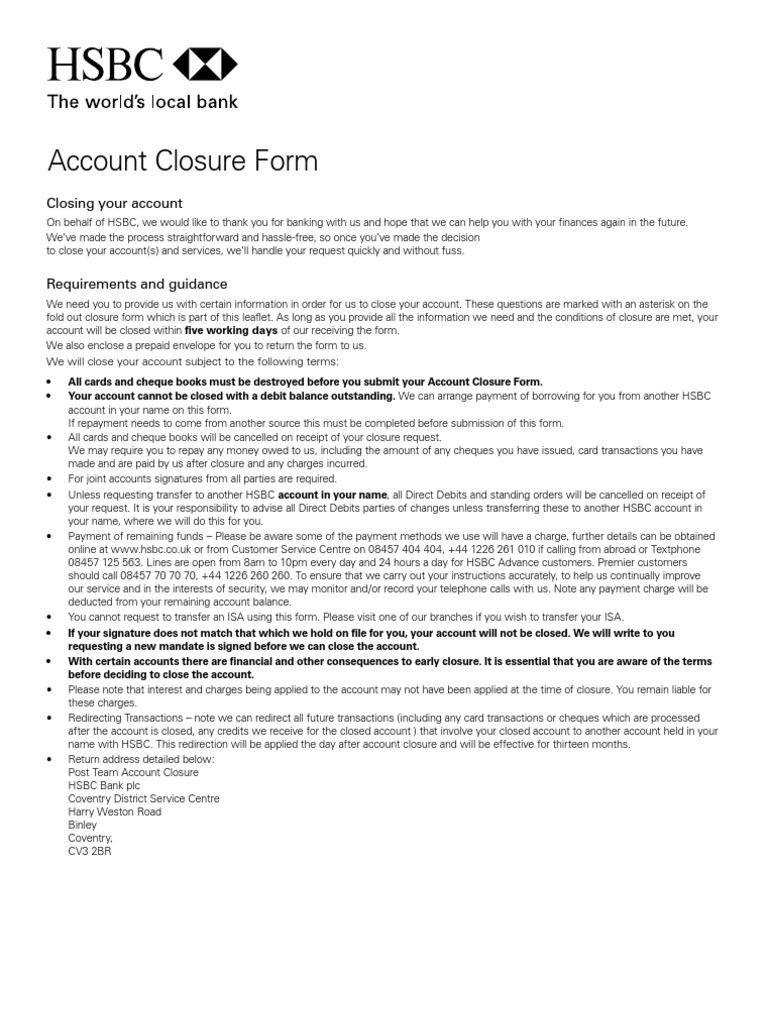 Account Closure Form 98849 CL | PDF | Cheque | Debit Card