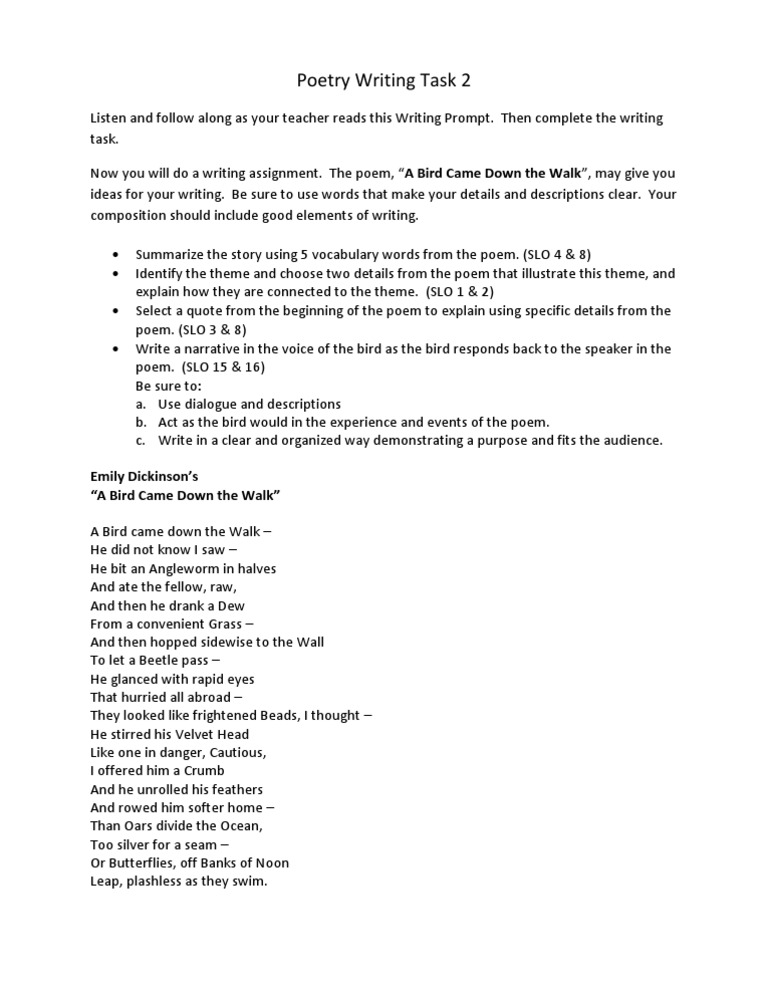 A Bird Came Down The Walk | PDF