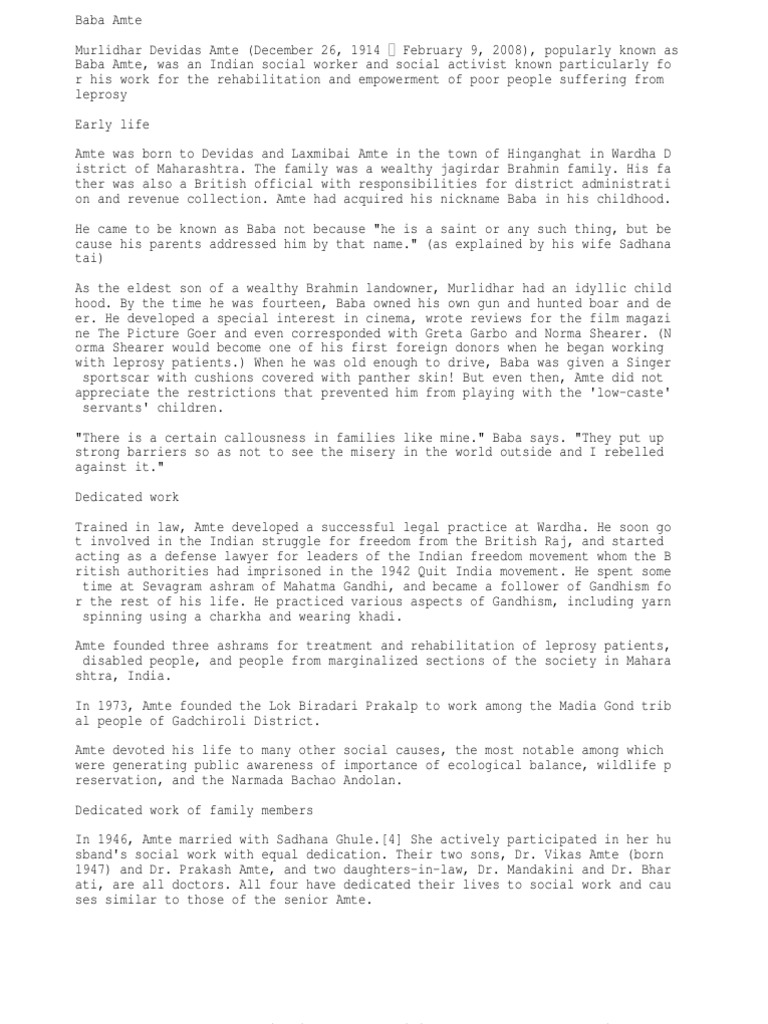 Baba Amte Information | PDF | Science | Philosophical Science