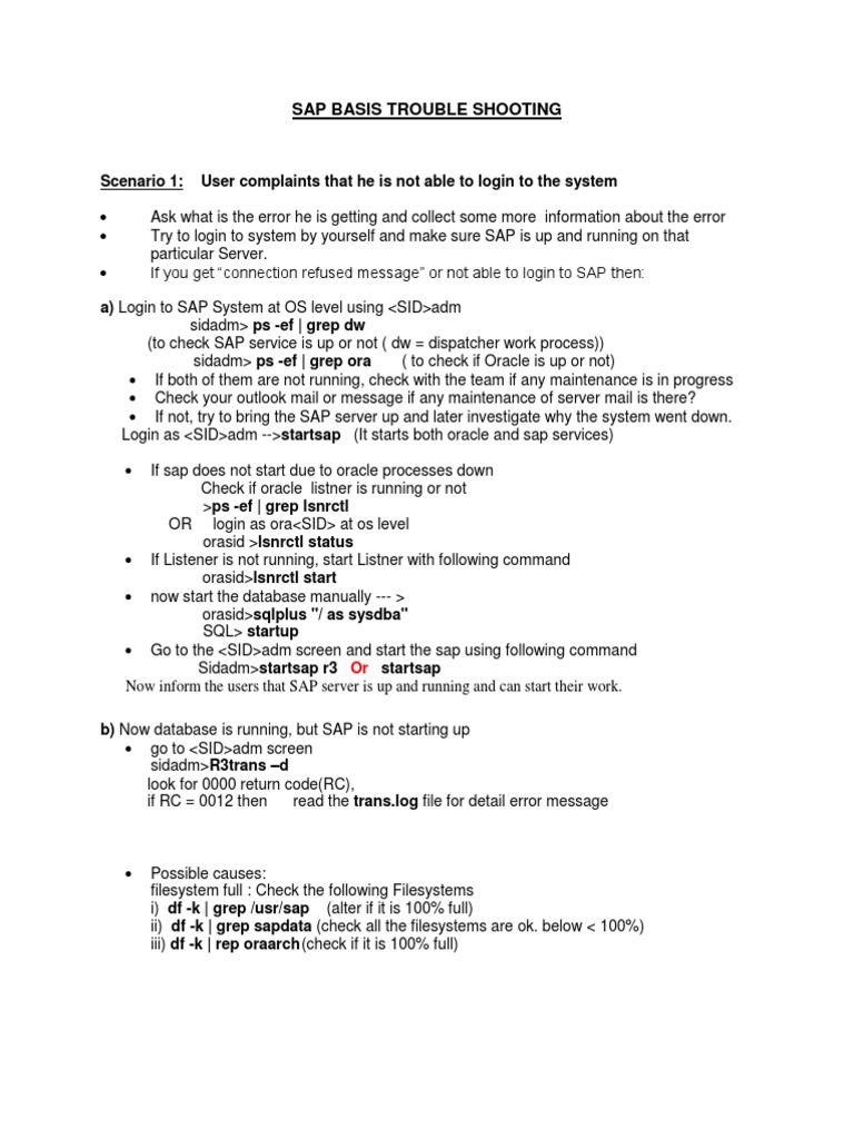 Sap Basis Troubleshooting 1 | PDF | Oracle Database | File System