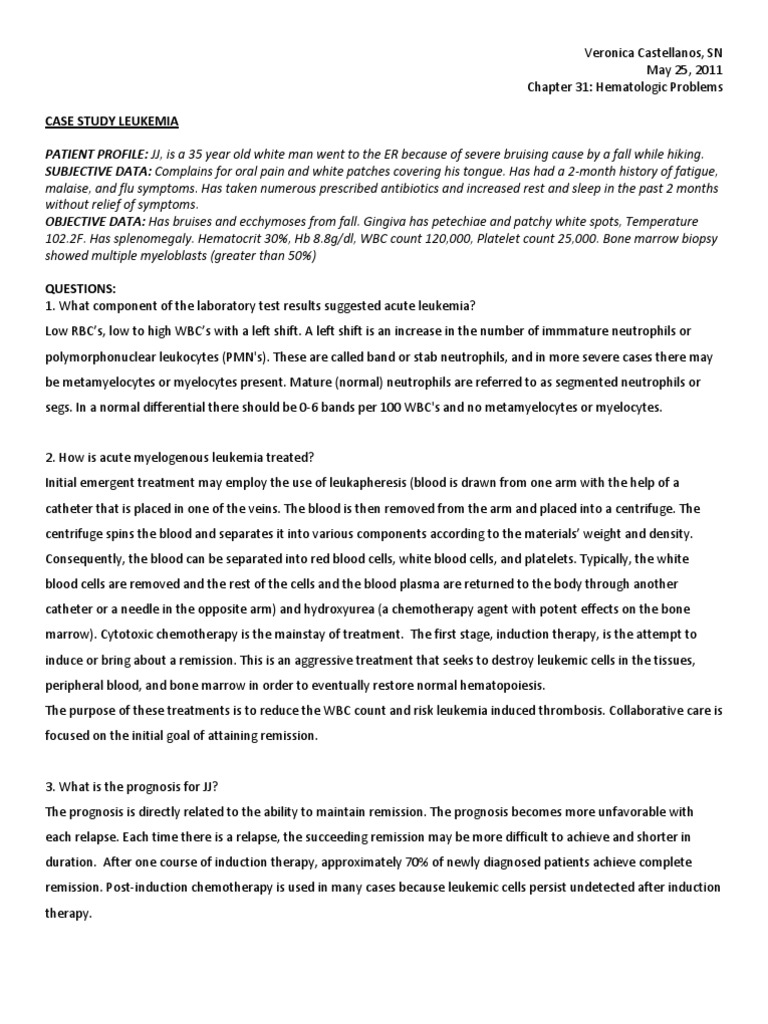 Case Study Leukemia | PDF | Leukemia | Chemotherapy