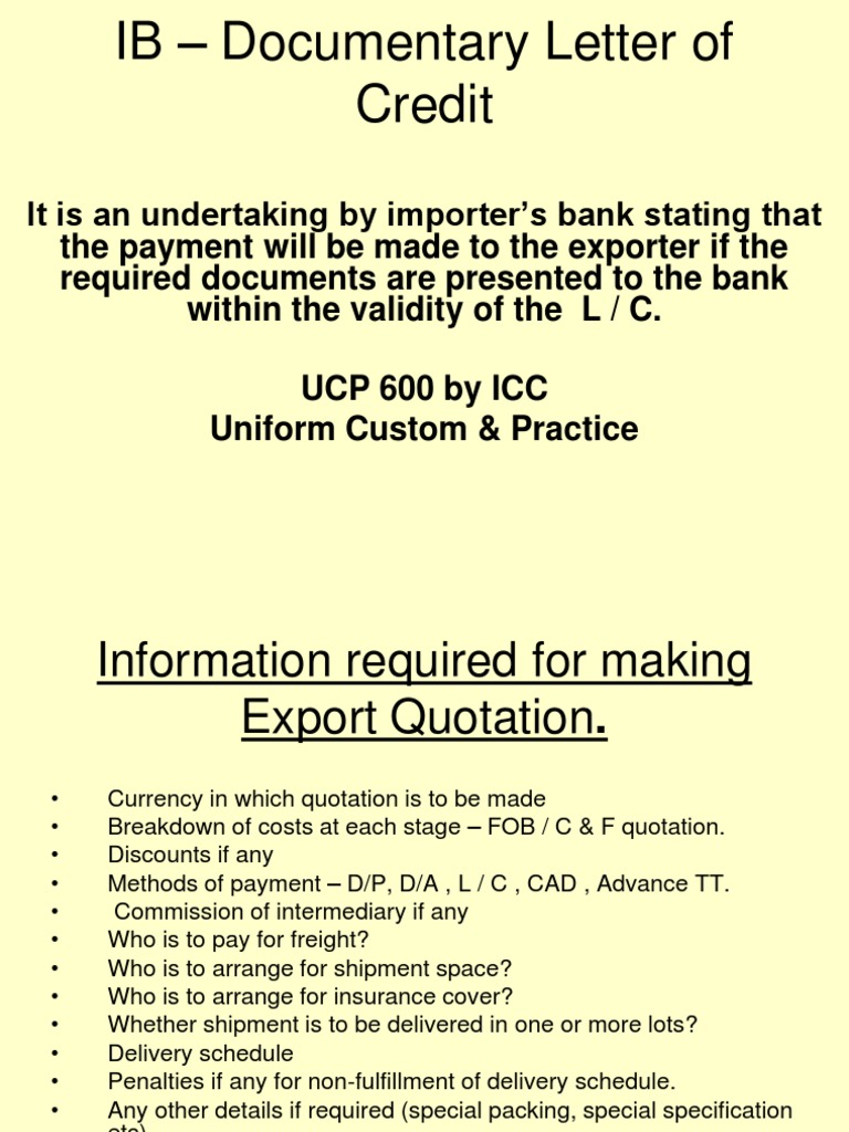 Documentary Letter of Credit | PDF | Letter Of Credit | Bill Of Lading