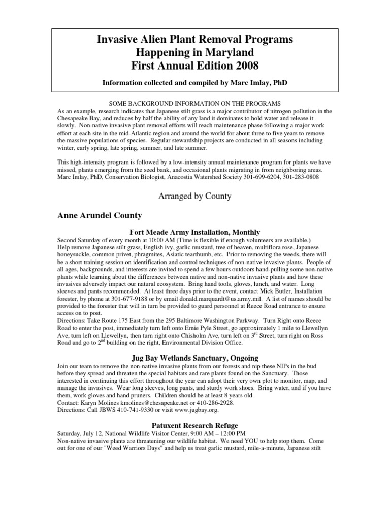 Invasive Alien Plant Removal Programs Happening in Maryland First ...