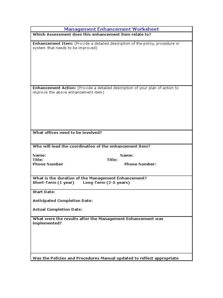 Management Enhancement Plan Template | PDF | Career & Growth | Business