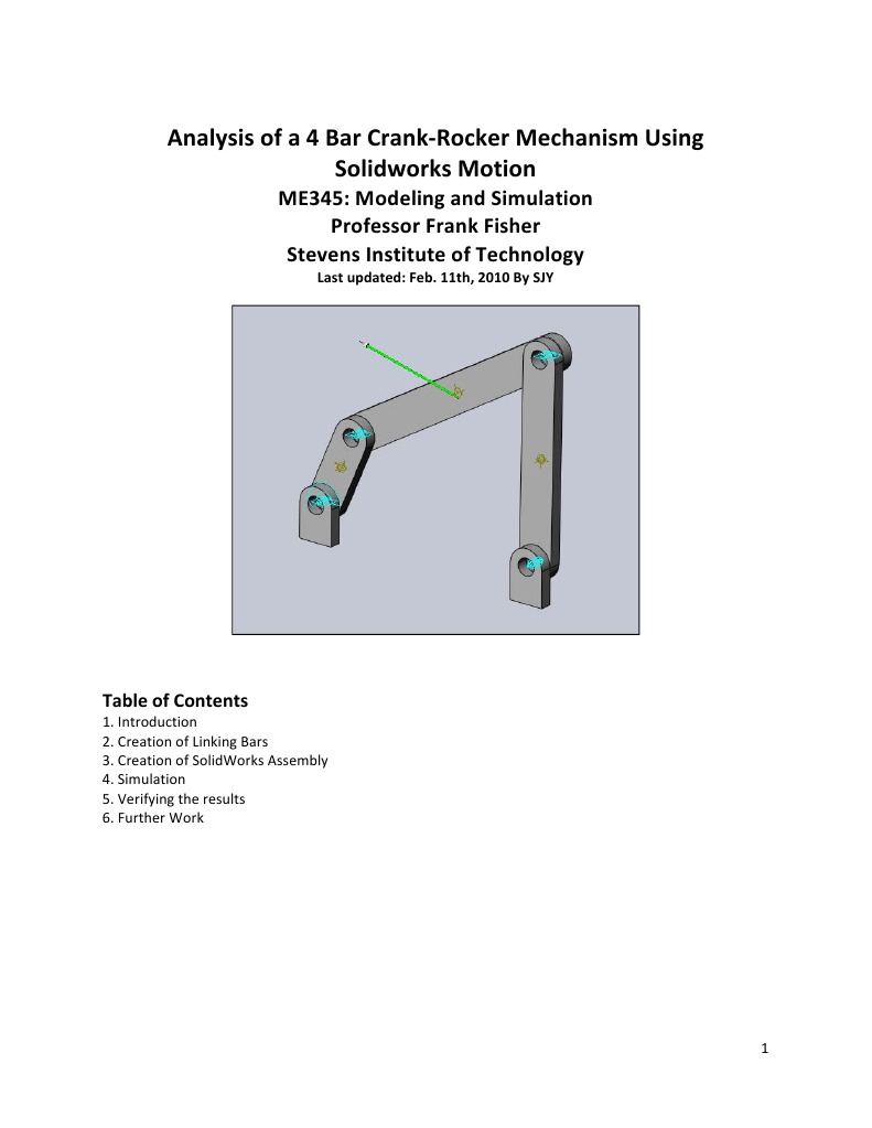 Analysis of A 4 Bar Crank Rocker Mechanism Using Solidworks Motion ...