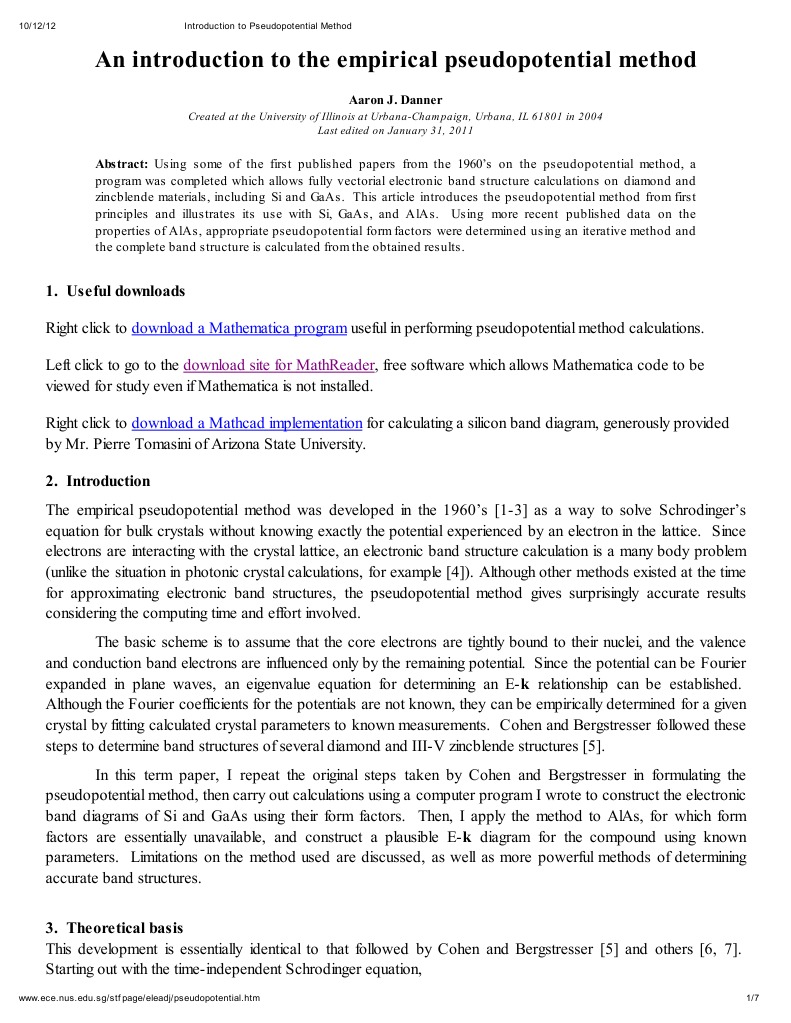 An Introduction To The Empirical Pseudopotential Method Download A
