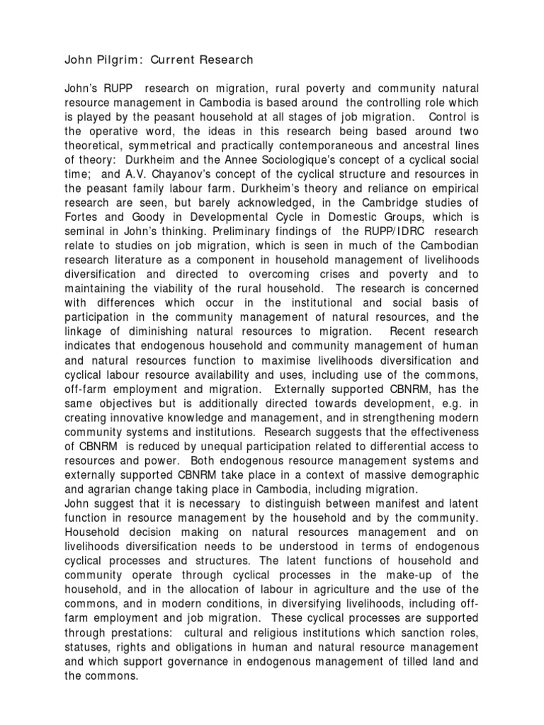 John Pilgrim Current Research | PDF | Resource | Human Migration