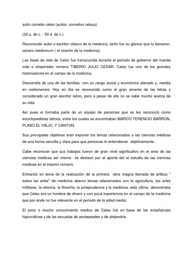 Aulio Cornelio Celso: Pionero de la Medicina | PDF | Cirugía | Medicina