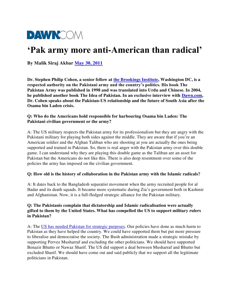 Stephen P Cohen Interview | PDF | Pakistan Army | Pakistan