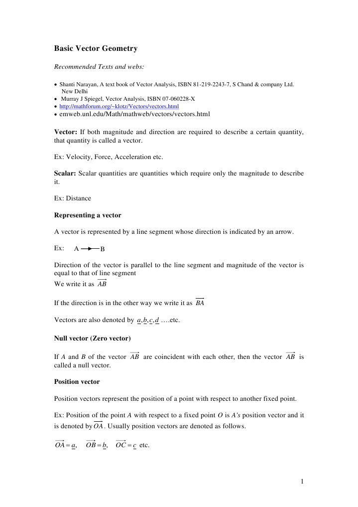 Basic Vector Geometry: Recommended Texts and Webs | PDF | Euclidean Vector | Linear Algebra