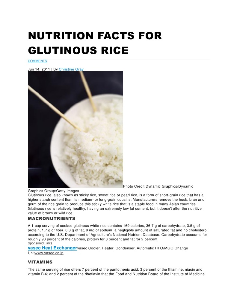 Nutrition Facts For Glutinous Rice | PDF | Rice | Coconut Milk