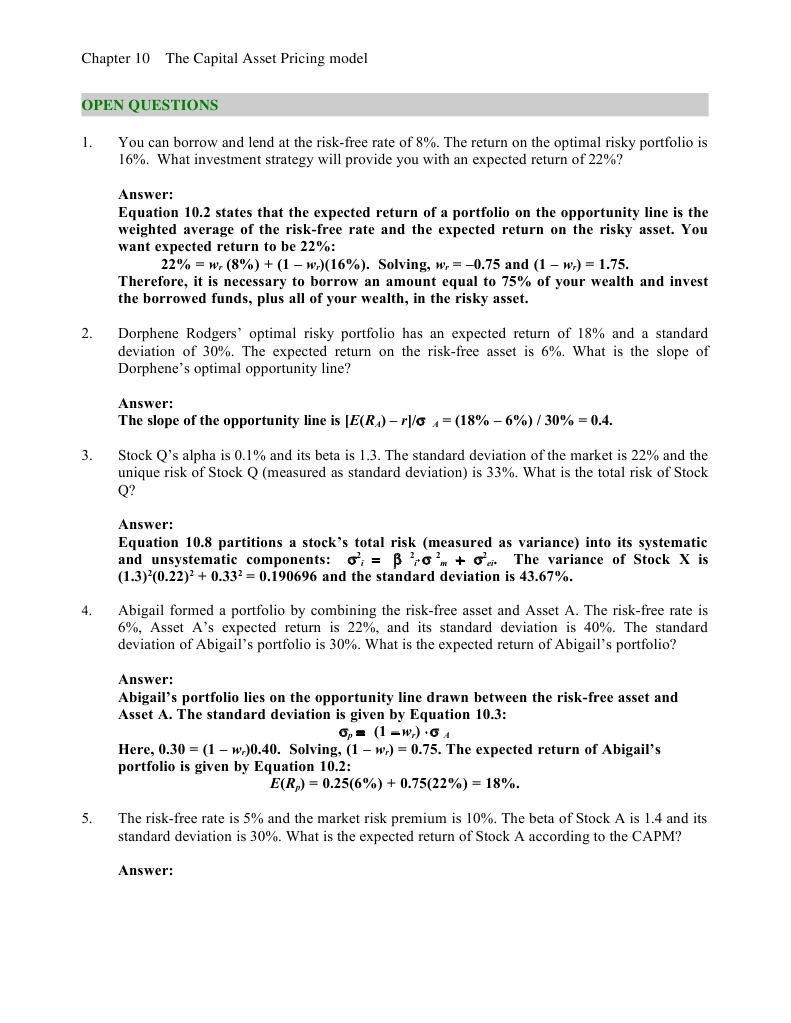 CAPM Questions and Answers | PDF | Capital Asset Pricing Model | Beta ...