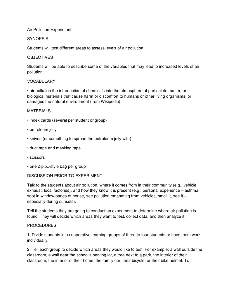 Air Pollution Experiment | PDF | Experiment | Air Pollution