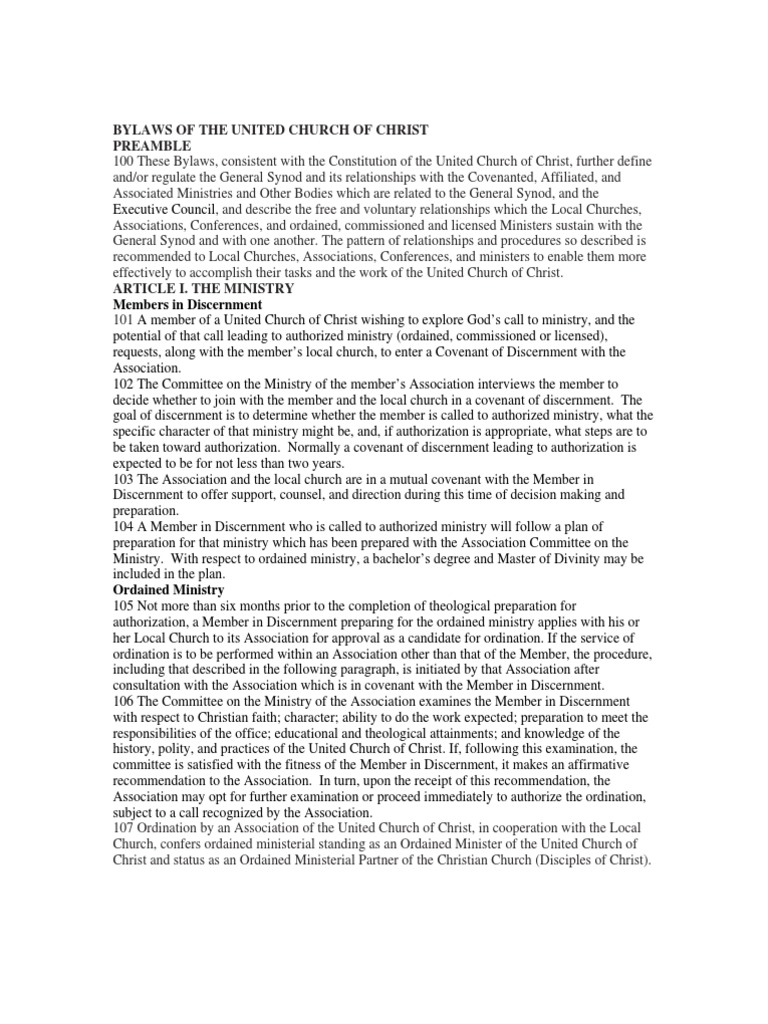 Bylaws of The United Church of Christ Preamble: Members in Discernment ...